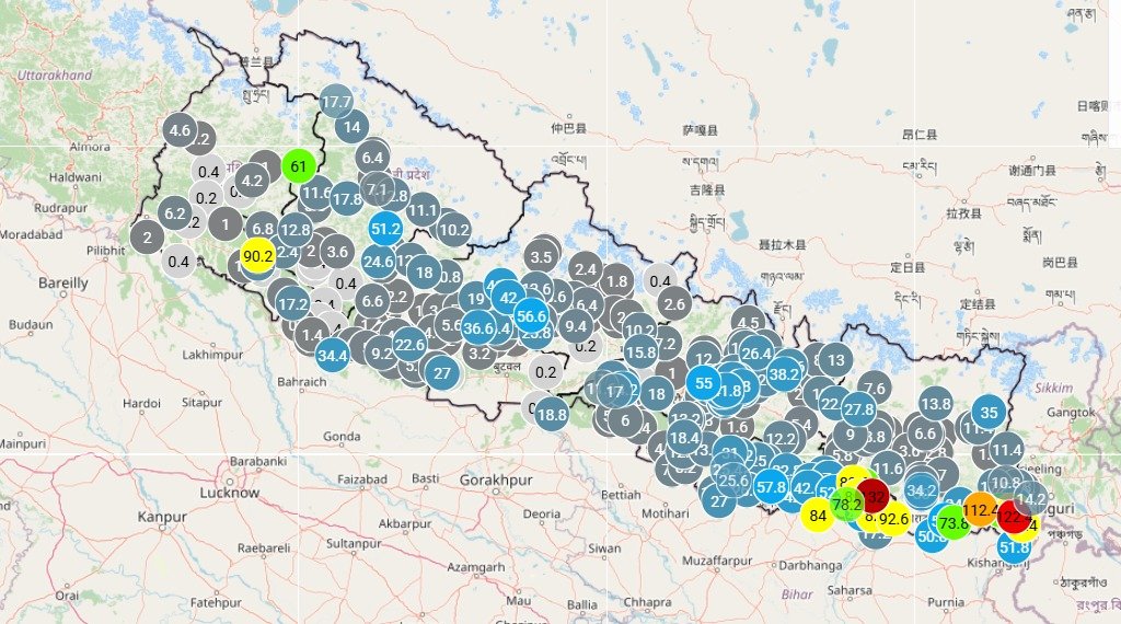 Water level rising at Triyuga Gaighat and Modi Beni Hydrometers - Nepal ...
